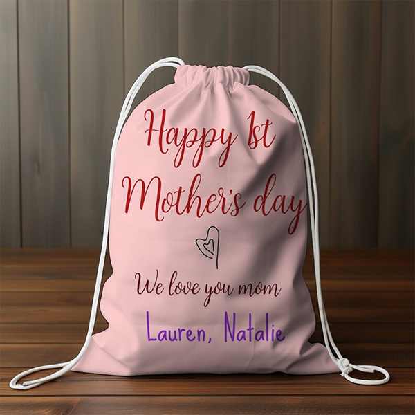 Buy Happy First Mother's Day Customized Full Print Canvas Drawstring ...