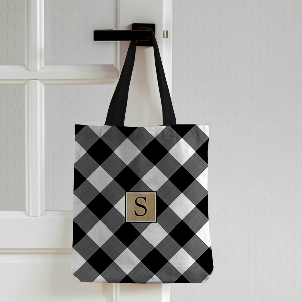 Buy Black and White Buffalo Check Design Customized Full Print Tote Bag ...