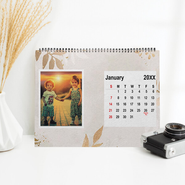 Buy Floral Marble Design Customized Photo Desk Landscspe Calendar ...