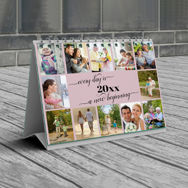 Buy Pink Photo Collage Customized Photo Desk Landscspe Calendar | yourPrint