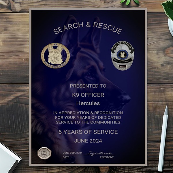 Buy Dog Officer Retirement Award Customized Vertical Portrait ...