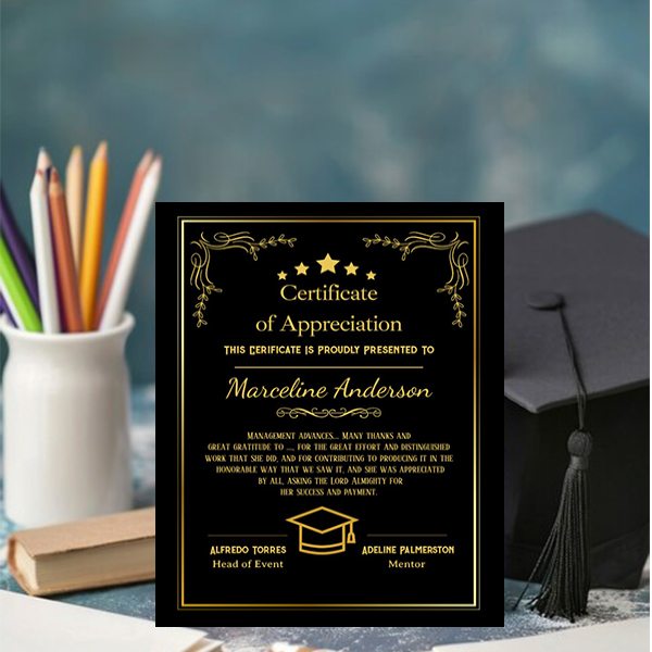 Buy Black Gold School Certificate of Appreciation Customized Vertical ...