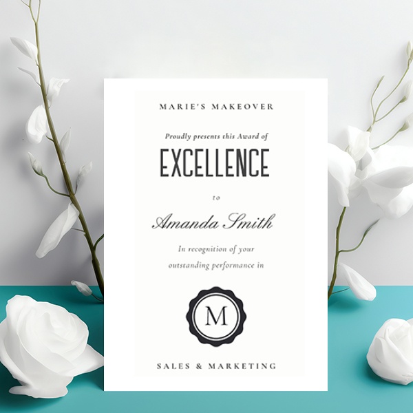Buy Black & White Minimal Logo Award of Excellence Customized Vertical ...