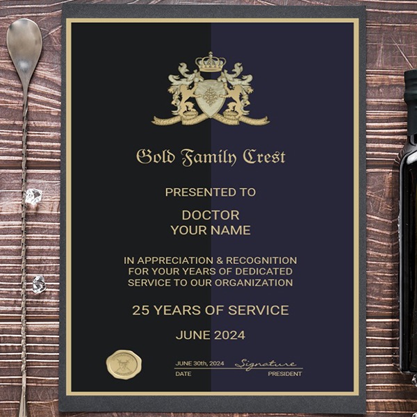 Buy Gold Family Crest Award Customized Vertical Portrait Certificate ...