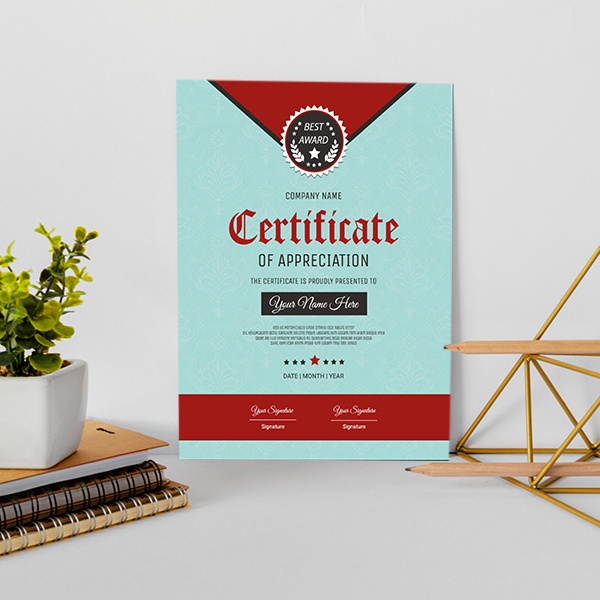 Buy Red Blue Printable Certificate Template Customized Vertical ...