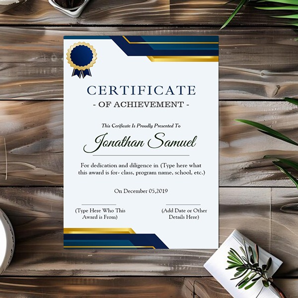 Buy Blue Certificate of Appreciation Customized Vertical Portrait ...