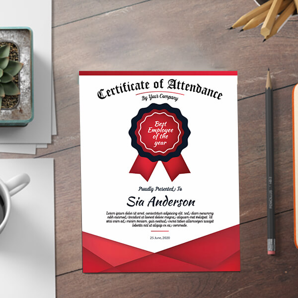 Buy Red Certificate of Attendance Customized Vertical Portrait ...