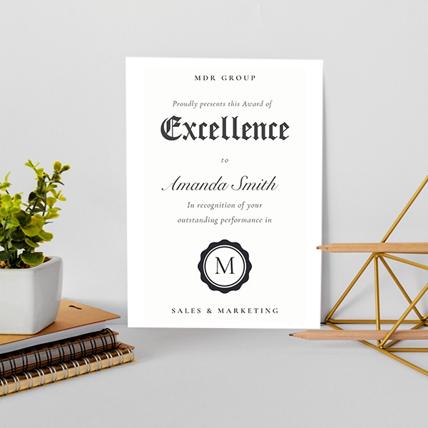 Buy Black & White Minimal Logo Award of Excellence Customized Vertical ...