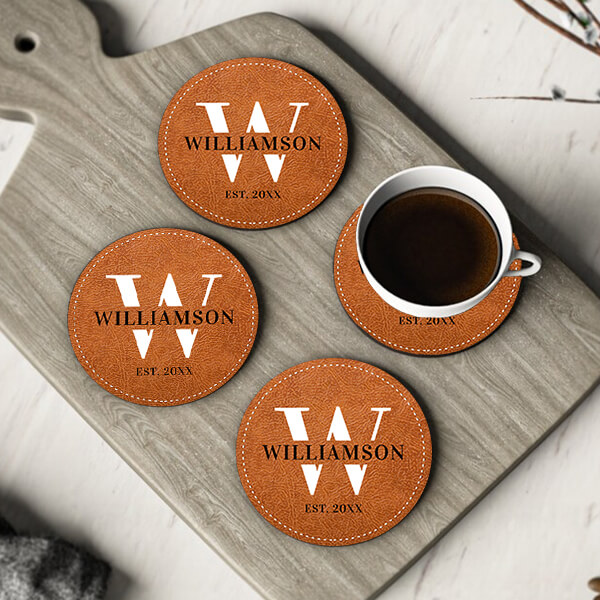 Buy Classy Faux Leather Monogram Design Customized Photo Printed Circle ...