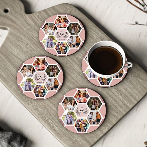 Buy Modern Monogram Honeycomb Photo Collage Customized Photo Printed ...