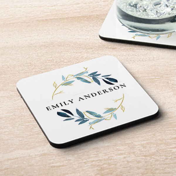 Buy Aqua Blue Gold Watercolor Wreath Customized Photo Printed Tea ...