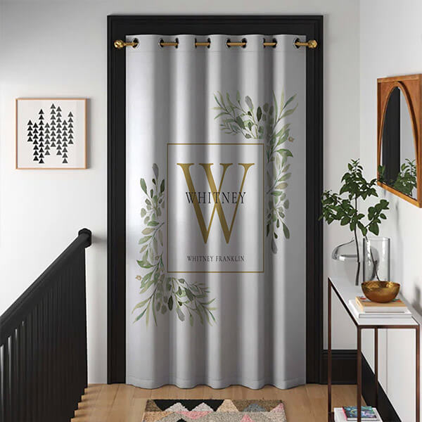 Buy Gold Monogram Watercolor Greenery Customized Photo Printed Curtain ...