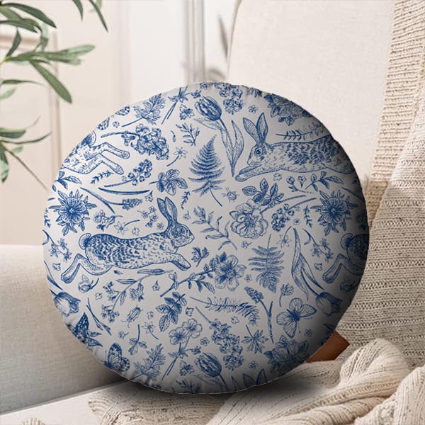 Buy Blue Vintage Rabbits and Spring Flowers Pattern Customized Photo ...