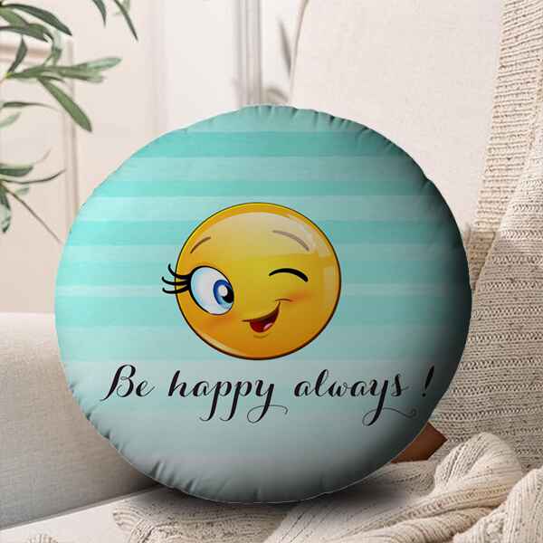 Buy Adorable Winking Emoji Face Customized Photo Printed Circle Cushion ...