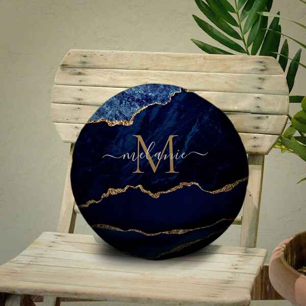 Buy Navy Blue Gold Gemstone Marble Customized Photo Printed Circle ...