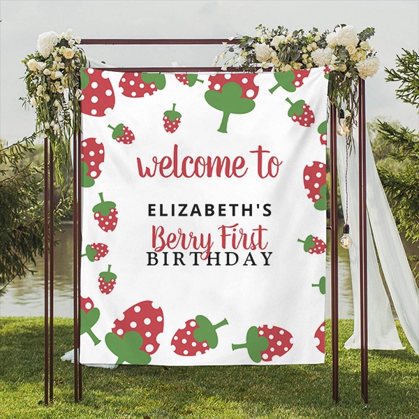 Buy Berry First Birthday Cute Strawberry Customized Vinyl Flex Print ...