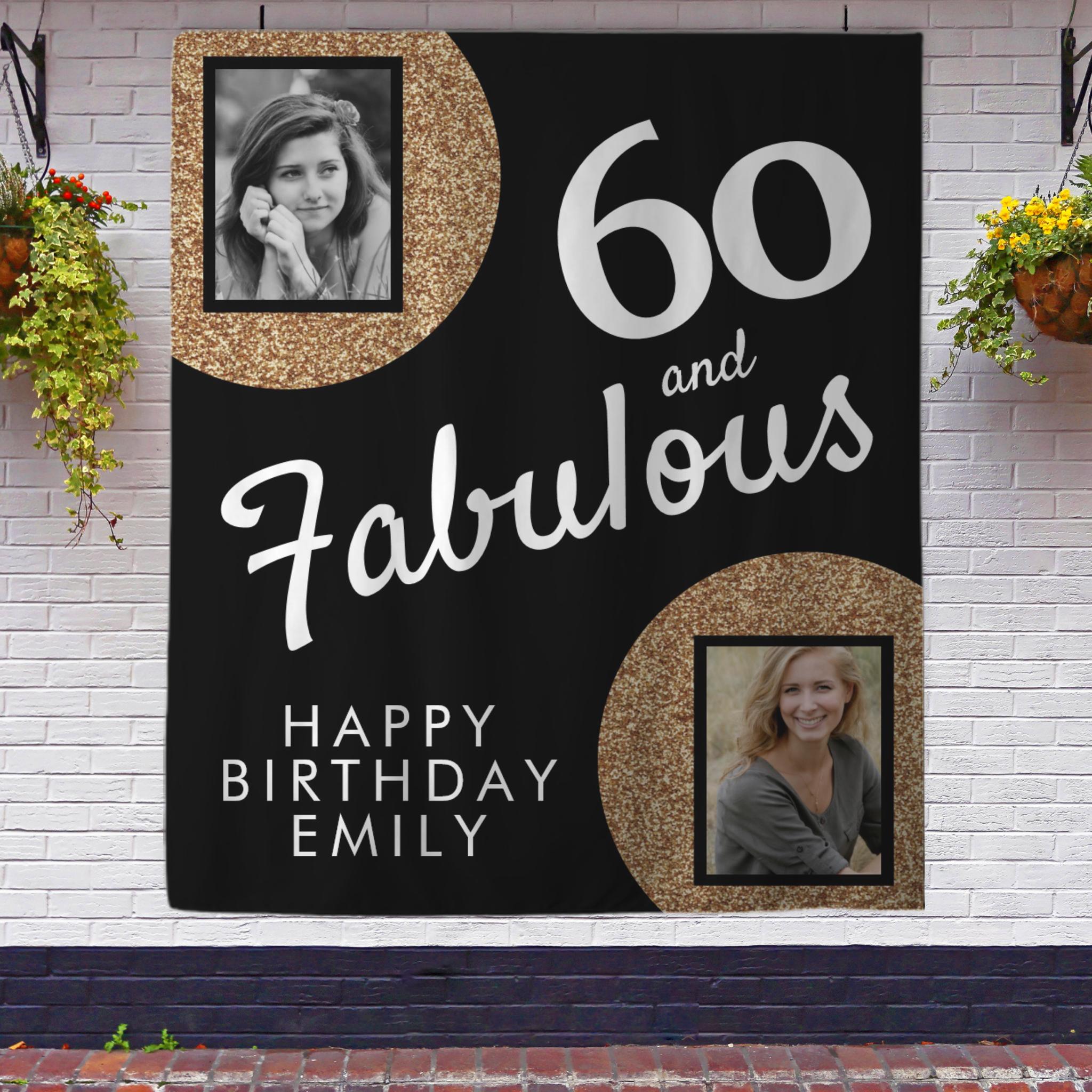 Buy Fabulous Gold Glitter 2 Photo 60th Birthday Customized Vinyl Flex ...
