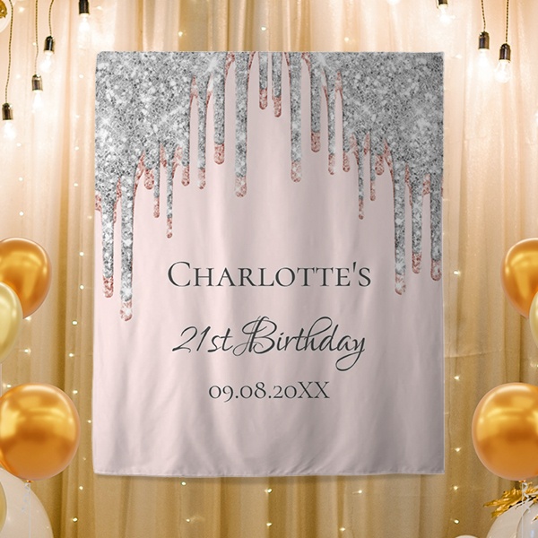 Buy Birthday Party Glitter Rose Gold Silver Blush Pink Customized Vinyl ...