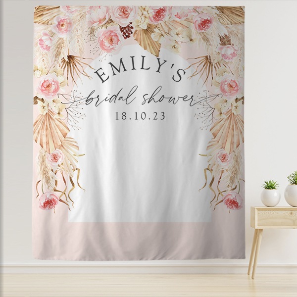 Buy Blush Pink Modern Arch Boho Floral Customized Vinyl Flex Print ...