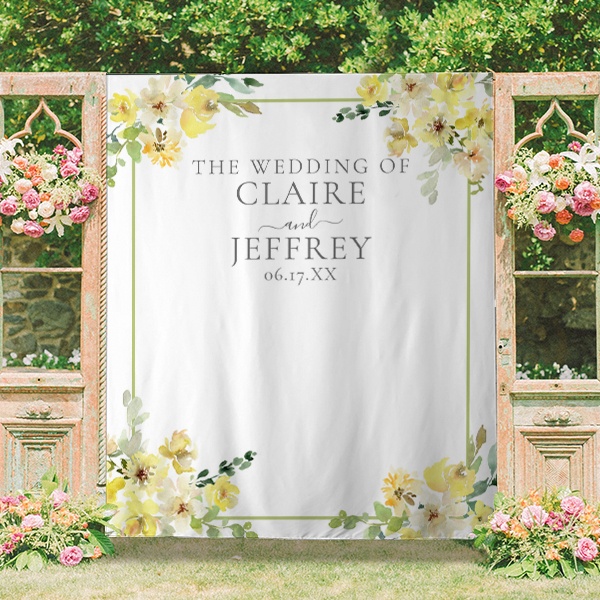 Buy Elegant Yellow Floral Sage Green Wedding Customized Vinyl Flex ...