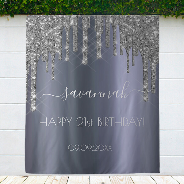 Buy Birthday Party Silver Glitter Glam Sparkle Customized Vinyl Flex ...
