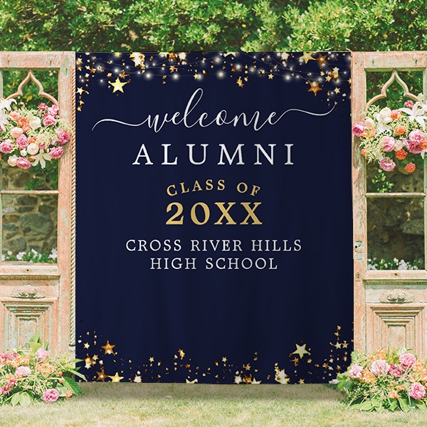 Buy Class Reunion Welcome Navy Gold Stars Customized Vinyl Flex Print ...