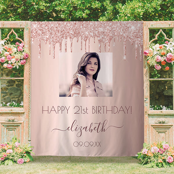 Buy Birthday Party Photo Rose Gold Glitter Pink Vinyl Flex Print ...