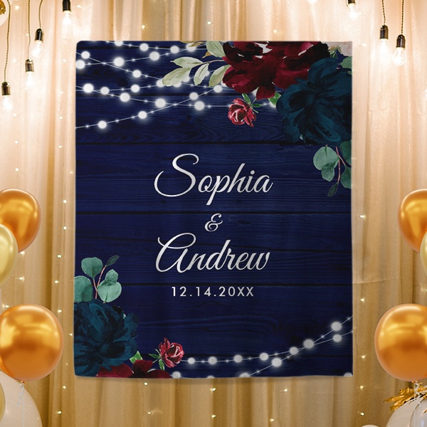 Buy Rustic Wood Marsala & Navy Blue Flowers Customized Vinyl Flex Print ...