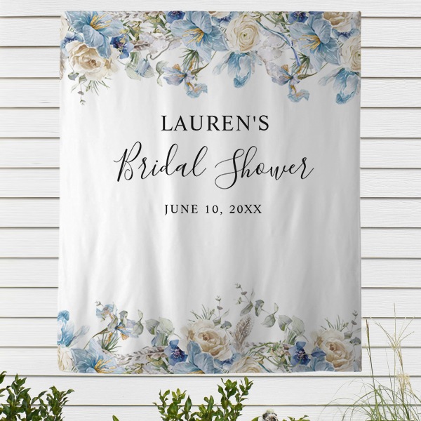 Buy Blue Floral Bridal Shower Customized Vinyl Flex Print Backdrop ...