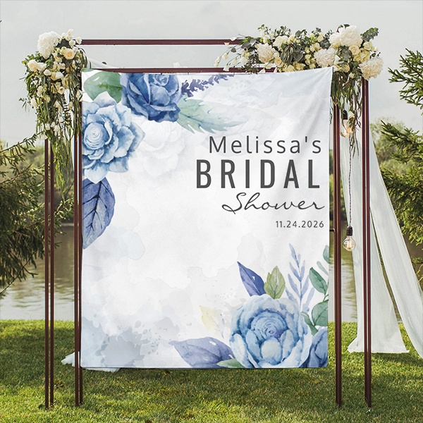 Buy Dusty Blue Watercolor Floral Customized Vinyl Flex Print Backdrop ...