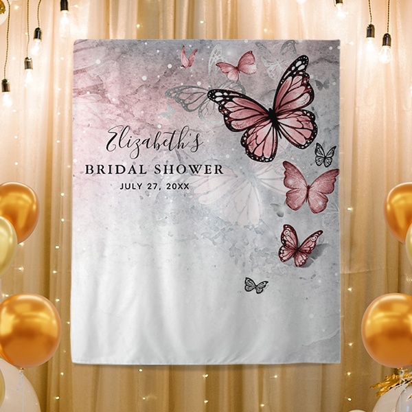 Buy Silver Pink Butterfly Customized Vinyl Flex Print Backdrop | yourPrint