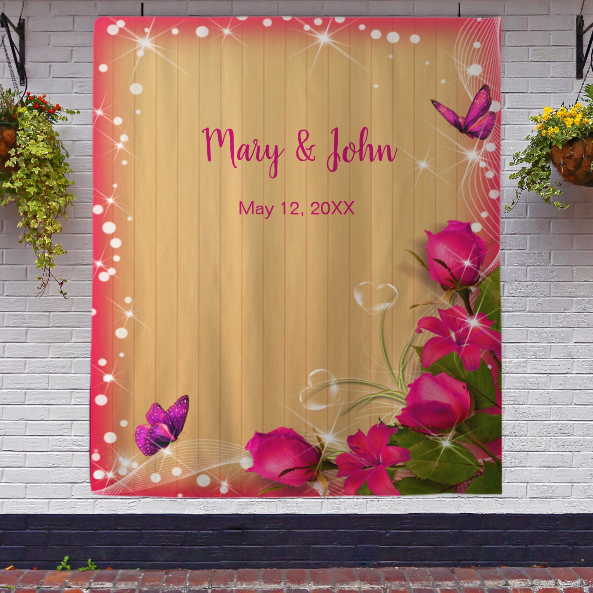 Buy Rustic Wood Pink Floral Butterfly Customized Vinyl Flex Print ...