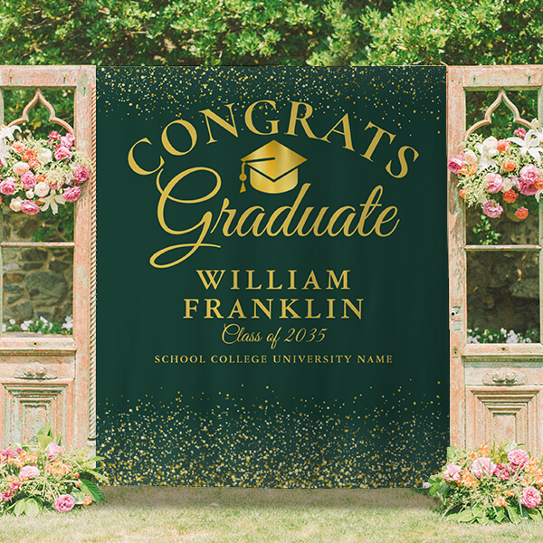 Buy Emerald Green And Gold Graduation Customized Vinyl Flex Print ...