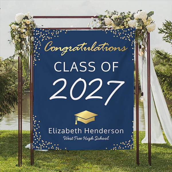 Buy Navy Blue Gold Graduation Party Customized Vinyl Flex Print ...