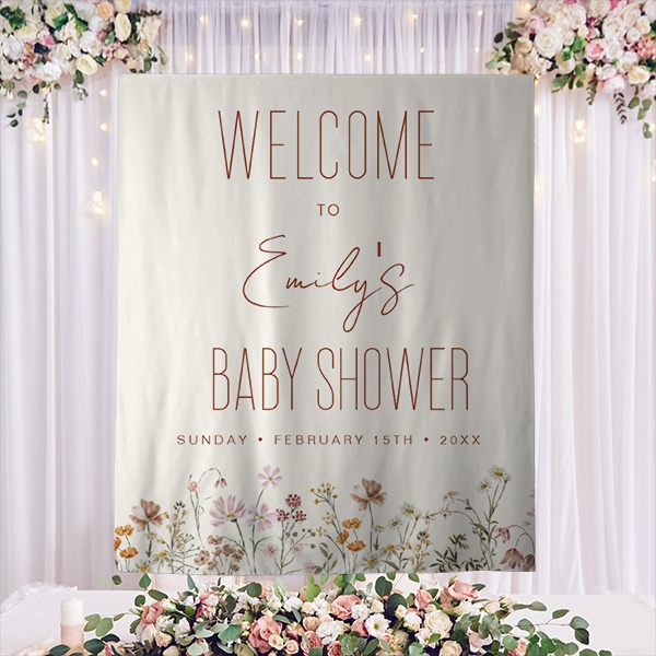 Buy Wildflower Baby Shower Welcome Customized Vinyl Flex Print Backdrop ...