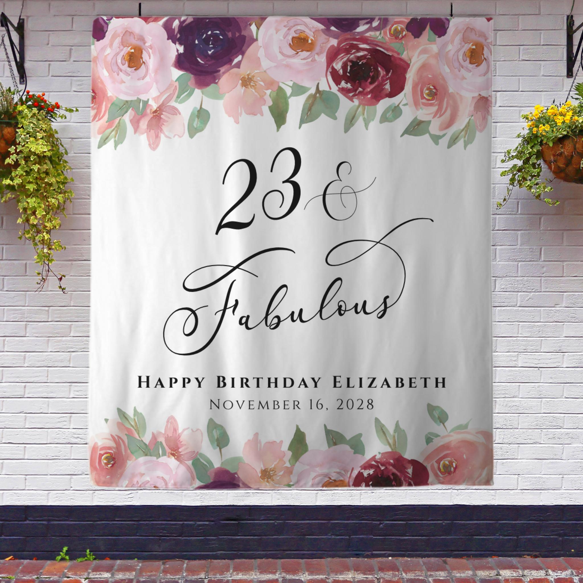 Buy 80 Fabulous Floral Watercolor Birthday Party Customized Vinyl Flex ...