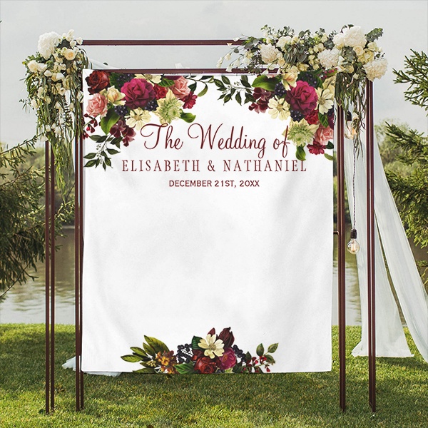 Buy Burgundy Floral Chic Wedding Customized Vinyl Flex Print Backdrop ...