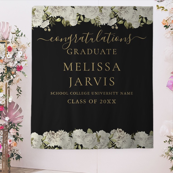 Buy White Floral Gold Script Graduation Customized Vinyl Flex Print ...