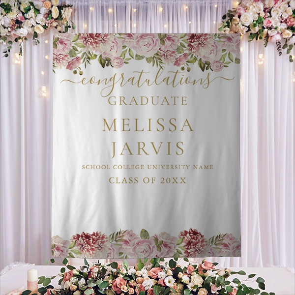 Buy Floral Roses Gold Script Graduation Customized Vinyl Flex Print ...