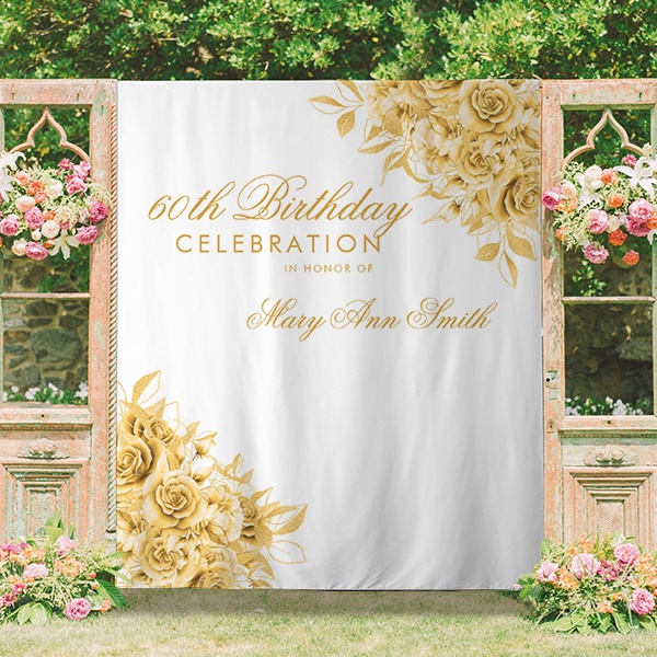 Buy Modern Birthday Party Floral Customized Vinyl Flex Print Backdrop ...