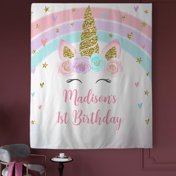 Buy Unicorn Rainbow Pink Gold Birthday Customized Vinyl Flex Print ...