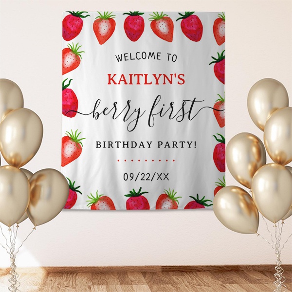 Buy Sweet Strawberry Berry First 1st Birthday Party Customized Vinyl ...