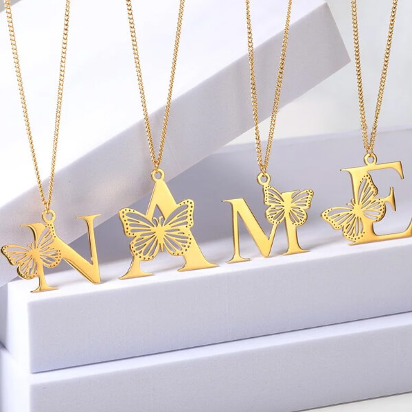 Buy Fashion Initial with Butterfly Customized Name Necklace Pendants ...