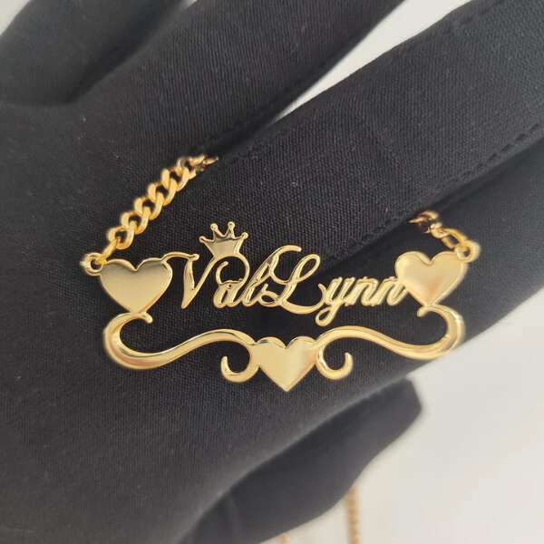 Buy Modern Gold with Heart Design Customized Name Necklace Pendants ...