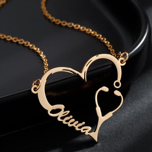 Buy Heart in Stethoscope Design Customized Name Necklace Pendants ...