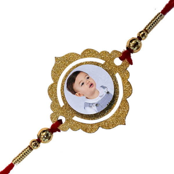 Buy Golden Design Customized Photo Printed Rakhi Online in India ...