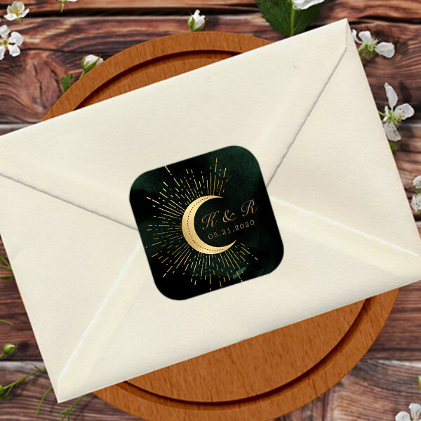 Buy Celestial Emerald Gold Moon Customized Printed Sticker | yourPrint