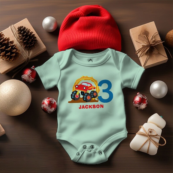 Buy Monster Truck Rally Boy Customized Photo Printed Infant Romper for ...