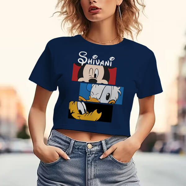 Buy Cartoons Customized Printed Women's Half Sleeves Cotton Crop Top T ...