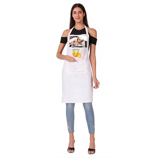 Buy White Basic Customized Photo Printed Kitchen Apron with Front Pockets